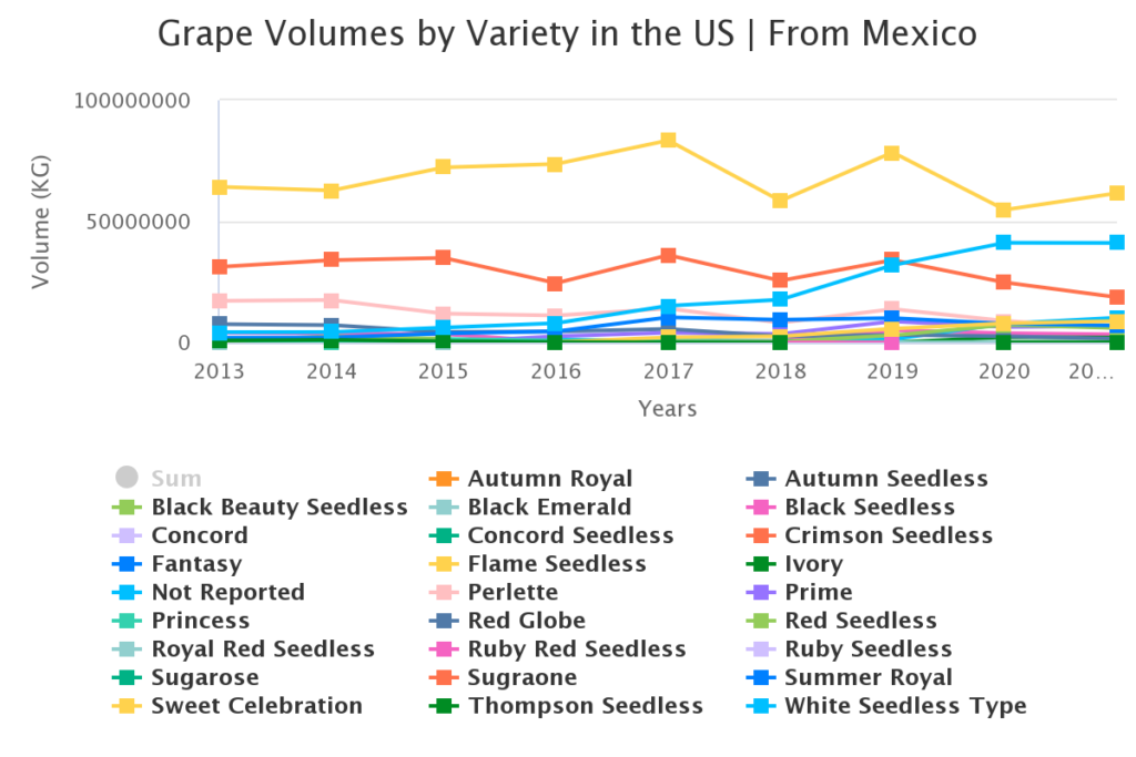 The season unfolds for Mexico white seedless grape varieties